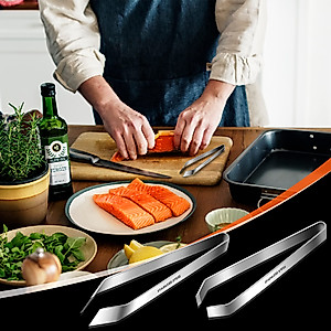 Rainspire Stainless Steel Fish Bone Tweezers Remover Tool Set, Fish Bone Pliers/Tweezers, Kitchen Food Cooking Tweezers, Seafood Tools Kitchen Gadgets Home Gadgets, Non-Slip