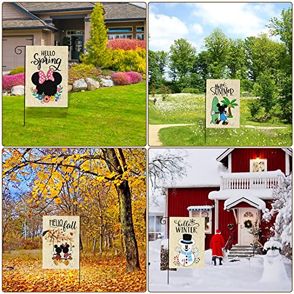 D1resion 12Pcs Seasonal Garden Flag Set Cartoon Mouse Burlap Yard Flags Double Sided Print House Flag Outdoor Holiday Decorations for Autumn Halloween Thanksgiving Christmas New Year 12.4 X 18.1 In