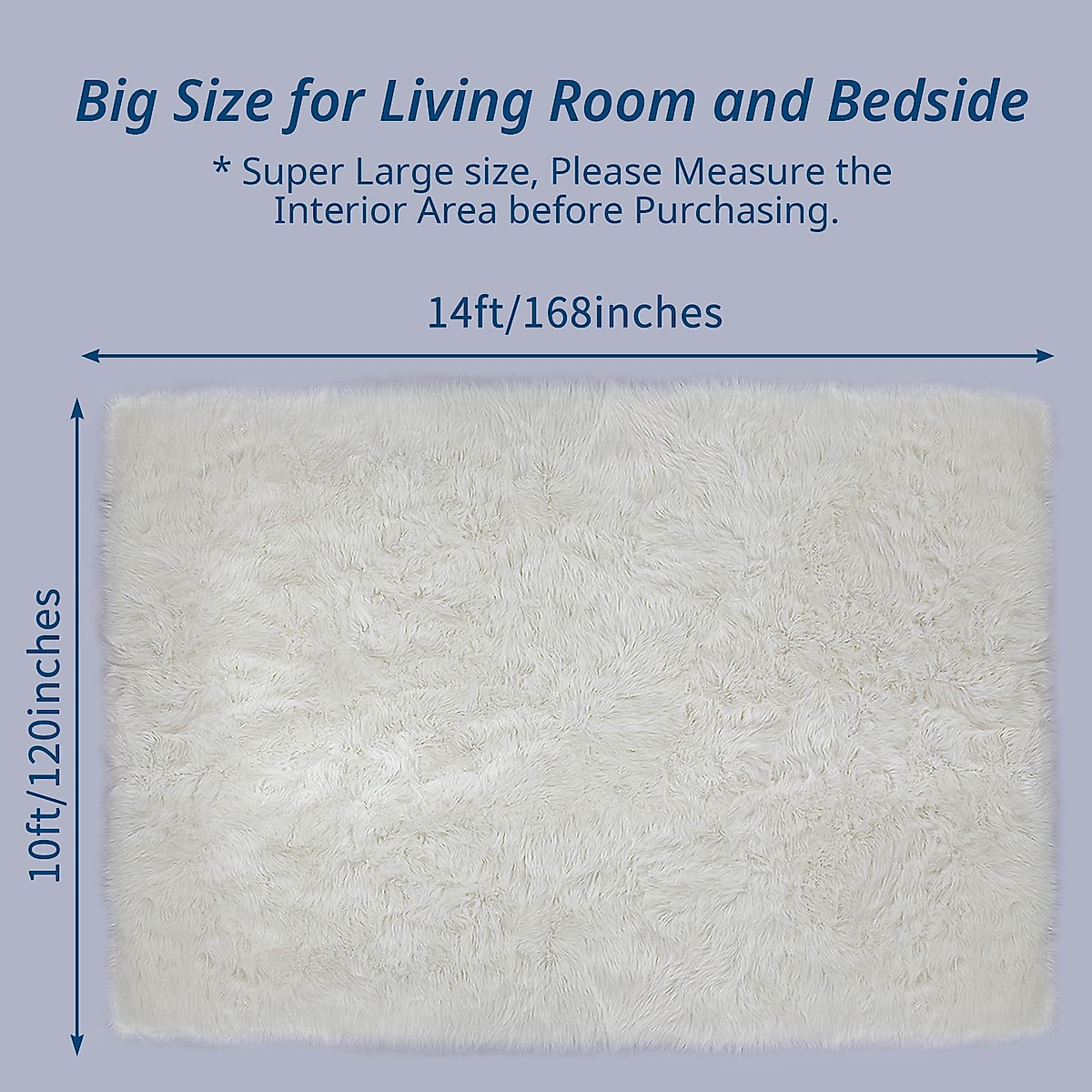 HOMBYS 10x14 Oversized Faux Fur Area Rug for Living Room Bedroom, Super Soft & Fluffy White Faux Sheepskin Play Carpet for Kids Children, Luxury Plush Furry Décor Shaggy Feet Mat for Bedside
