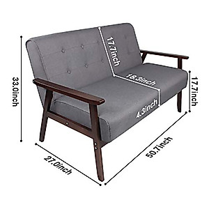 AODAILIHB Sofa Set Living Room Couch Set Office Home Furniture Mid-Century Modern Fabric Wooden 2-Seater Loveseat Sturdy Wood Frame Lounge Chairs (2, Grey)