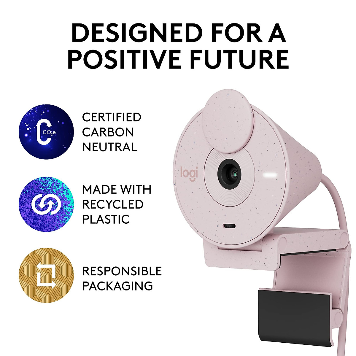 Logitech Brio 300 Full HD Webcam with Privacy Shutter, Noise Reduction Microphone-Rose + Logitech Litra Glow Premium LED Streaming Light with TrueSoft, Adjustable Monitor Mount
