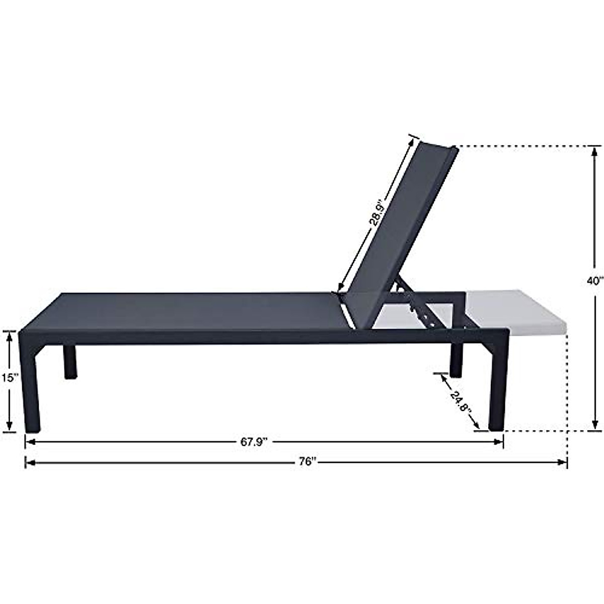Kozyard Modern Full Flat Alumium Patio Reclinging Adustable Chaise Lounge with Sunbathing Textilence for All Weather, 5 Adjustable Position, Very Light, Anti-Rusty (2 Pack Gray w/Table)