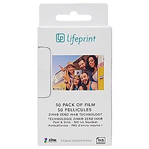 Lifeprint 50 pack of film for Lifeprint Augmented Reality Photo AND Video Printer. 2x3 Zero Ink sticky backed film