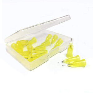 SANANTS 32 Gauge 0.25 Inch Industrial Microtrace Blunt Tip Dispensing Needle with Luer Lock,Precision acidified stainless steel,Match Low Viscosity Liquids,Yellow 20 PCS