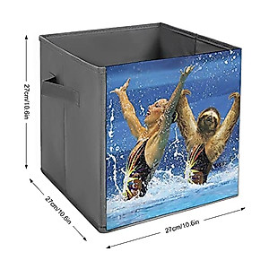 Sloth Art PU Leather Collapsible Storage Bins Canvas Cube Organizer Basket with Handles