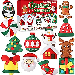 16 Sets Merry Christmas DIY Stuffed Craft Kit Christmas Sewing Kit Xmas Tree DIY Sewing Set for Beginners Snowman Educational Gift Set for Boys and Girls Xmas Felt Ornaments Decorations for kids