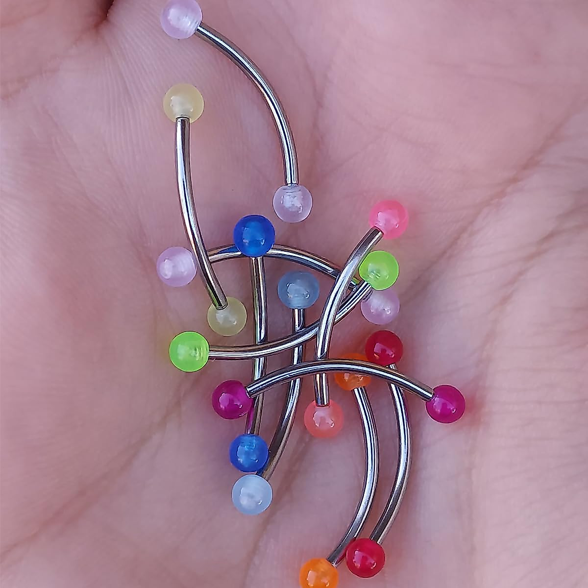 Luxe Modz Snake eye Tongue rings Piercing Jewelry Glow In the dark 10 Piece Value Pack Surgical Steel Long shaft 16 Gauge 14mm NO DUPLICATES