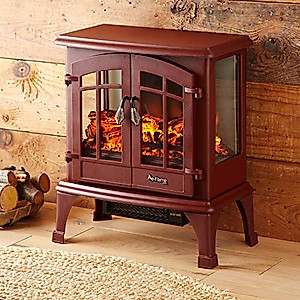 e-Flame USA Jasper Freestanding Electric Fireplace Stove Heater - Realistic 3-D Log and Fire Effect (Red)