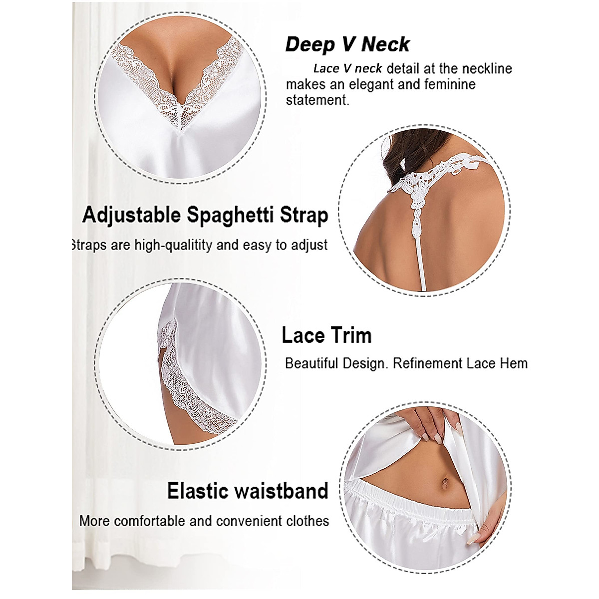 Avidlove Womens Silk Satin Pajamas Set Two-piece Pj Sets Sleepwear Loungewear Pj Sets White Small