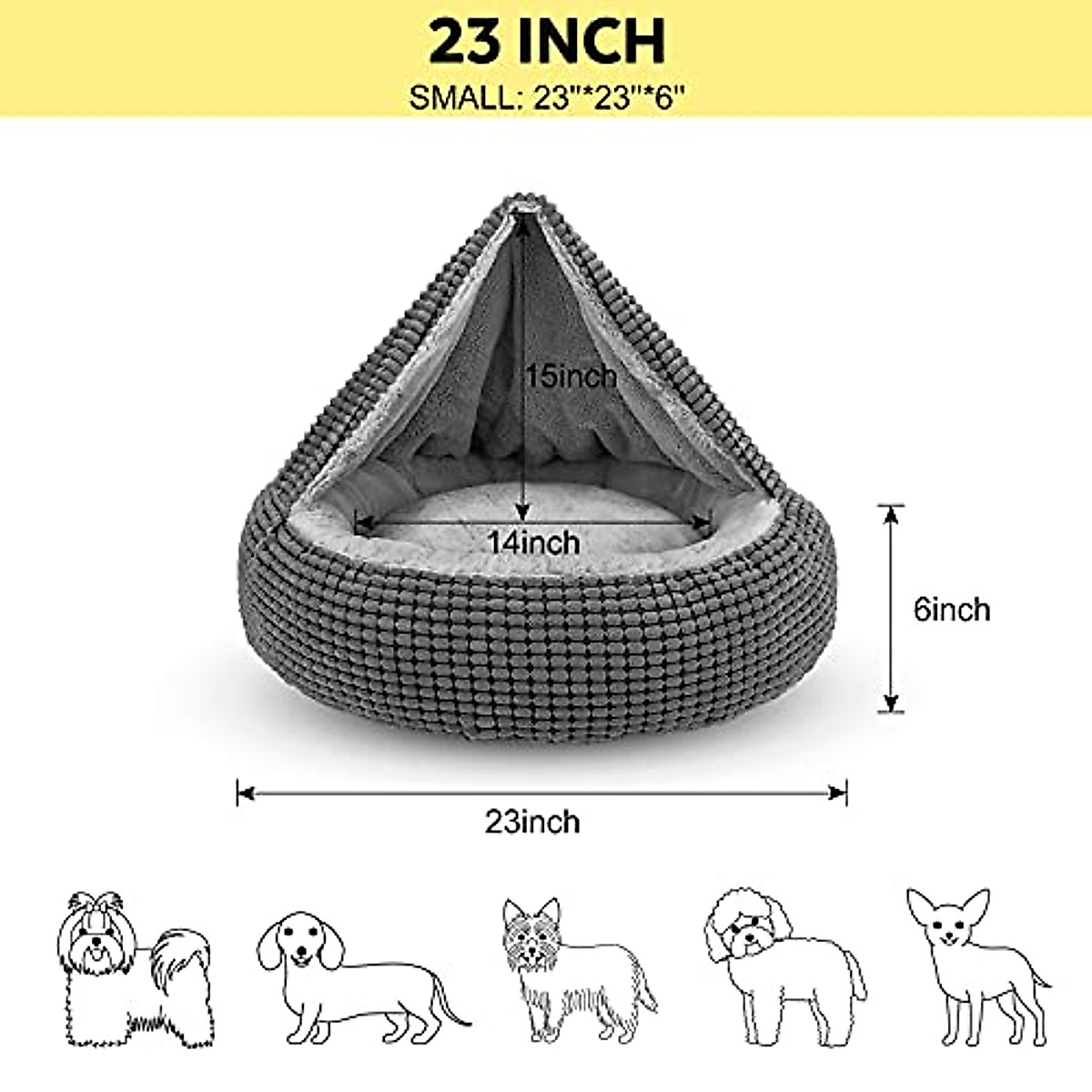 Siwa Mary Small Dog Bed with Attached Blanket, Cozy Donut Cuddler Anti-Anxiety Hooded Pet Beds Calming Cave Bed. Orthopedic Round Puppy Beds for Small Dogs or Cats Washable, Anti-Slip Bottom, 23inch