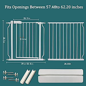 ALLAIBB Extra Wide Pressure Mounted Baby Gate Walk Through Child Kids Safety Toddler White Long Large Pet Dog Gates with Extension for doorways Kitchen and Living Room (57.48-62.20"/146-158cm)