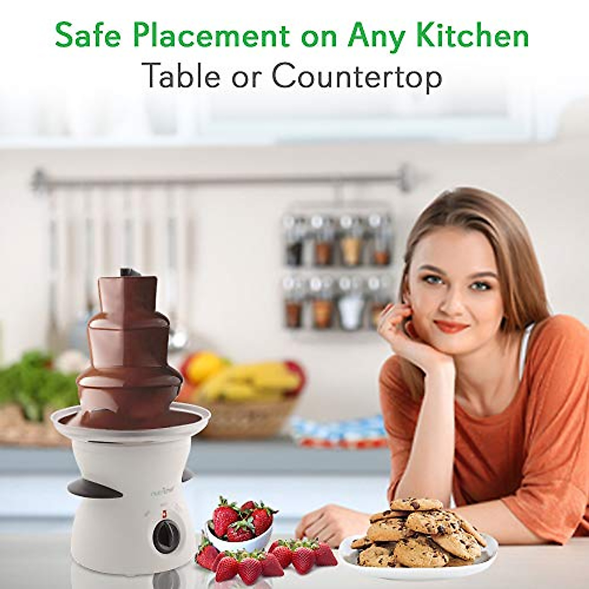 Nutrichef 3 Tier Fondue Fountain-Electric Stainless Choco Dipping Warmer Machine, Keep Warm-for Melted Chocolate, Candy, Butter, Cheese, Caramel, White, One Size