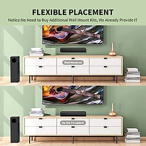 120W Sound Bar for TV, Tiny Soundbars with Wireless Subwoofer, 2.1 CH Home Theater Speakers System with Bluetooth 5.0 Optical RCA AUX , Wall Mountable