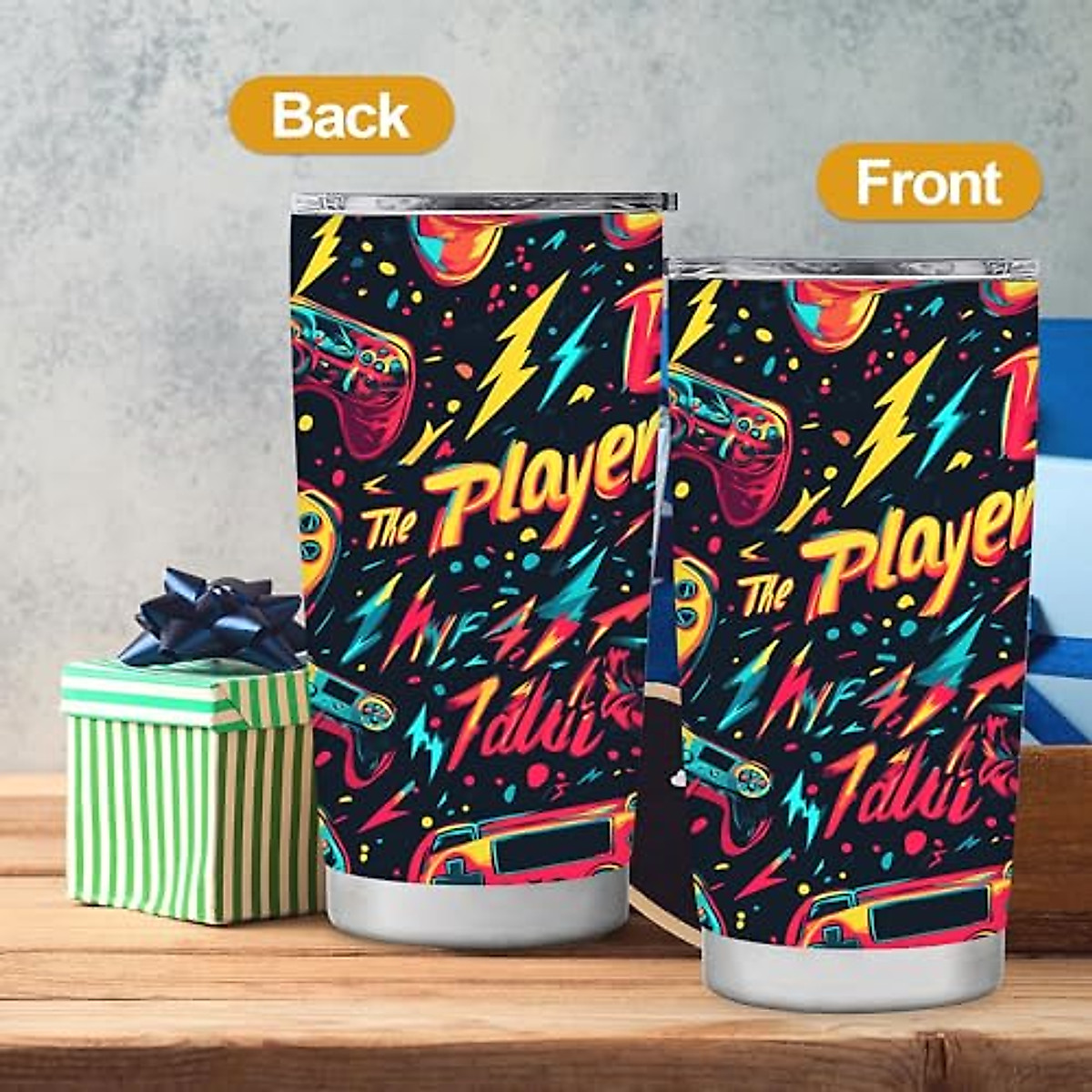 FOCIUZTA 20oz Bold Gaming Tumbler with lid, Travel Coffee Cup, Ideal for Easter, Gaming Enthusiast, Mother Day, and birthday gifts