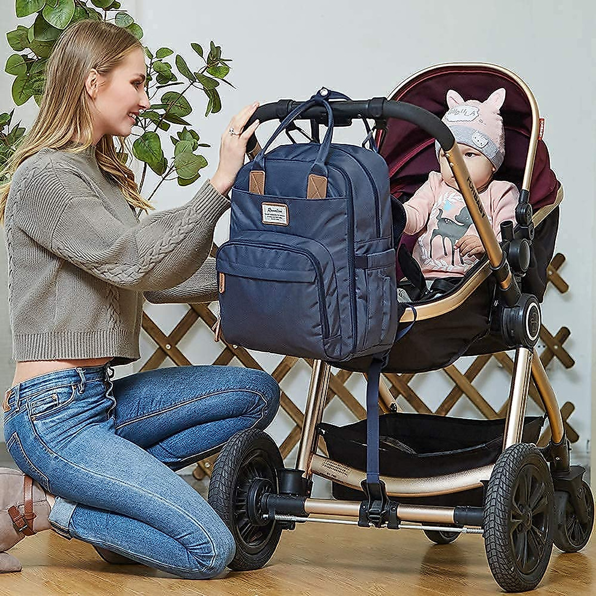 RUVALINO Diaper Bag Backpack Set, Unisex All-in-One Baby Bags for Boy Girl, Multifunction Large Travel Backpack with Portable Changing Pad, Stroller Straps, Pacifier Case and Insulated Pockets