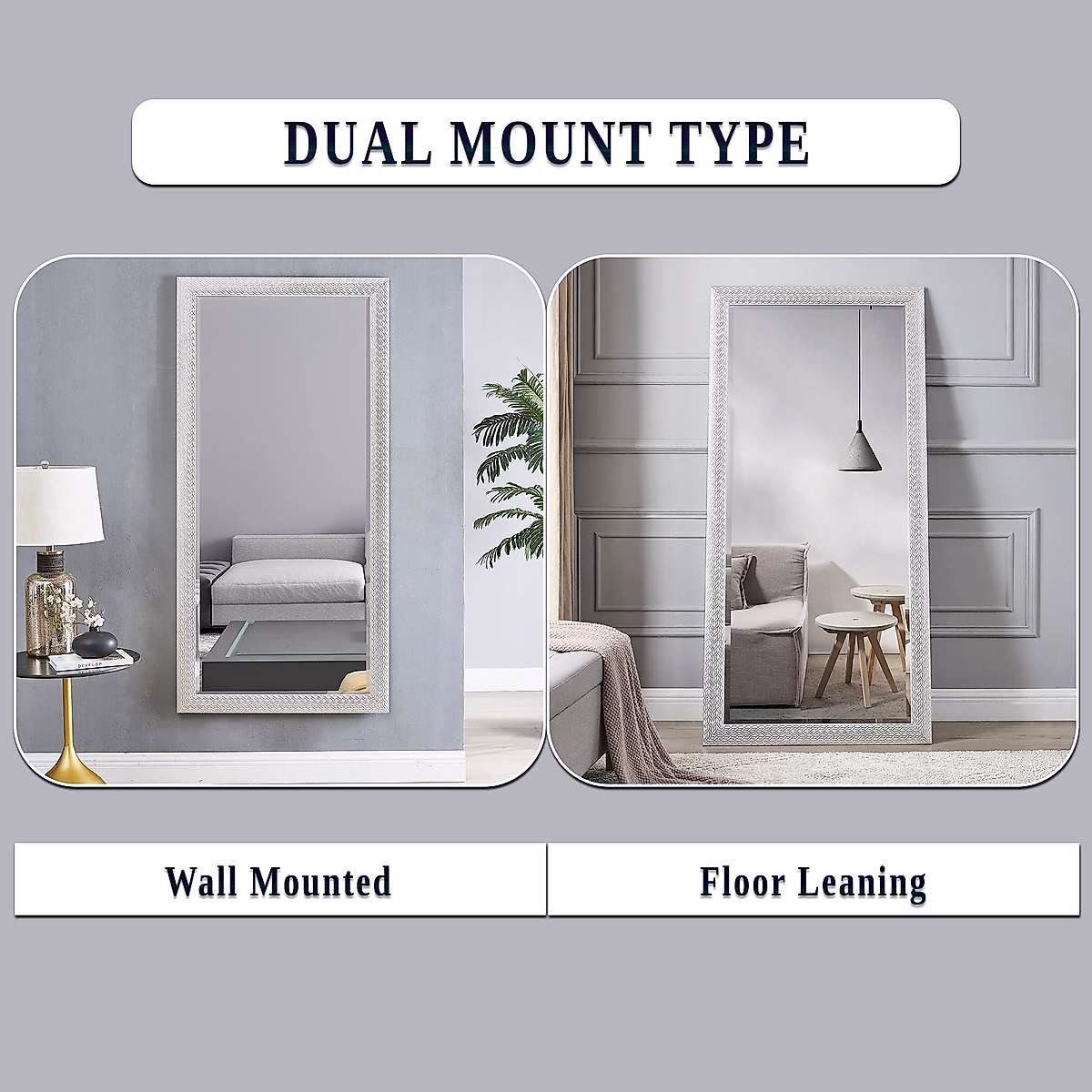 Naomi Home Samantha Woven Floor Mirror Full Length Mirror Standing Large Rectangle Full Body Long Mirrors for Bedroom Dressing Room Silver 66 L x 32 W