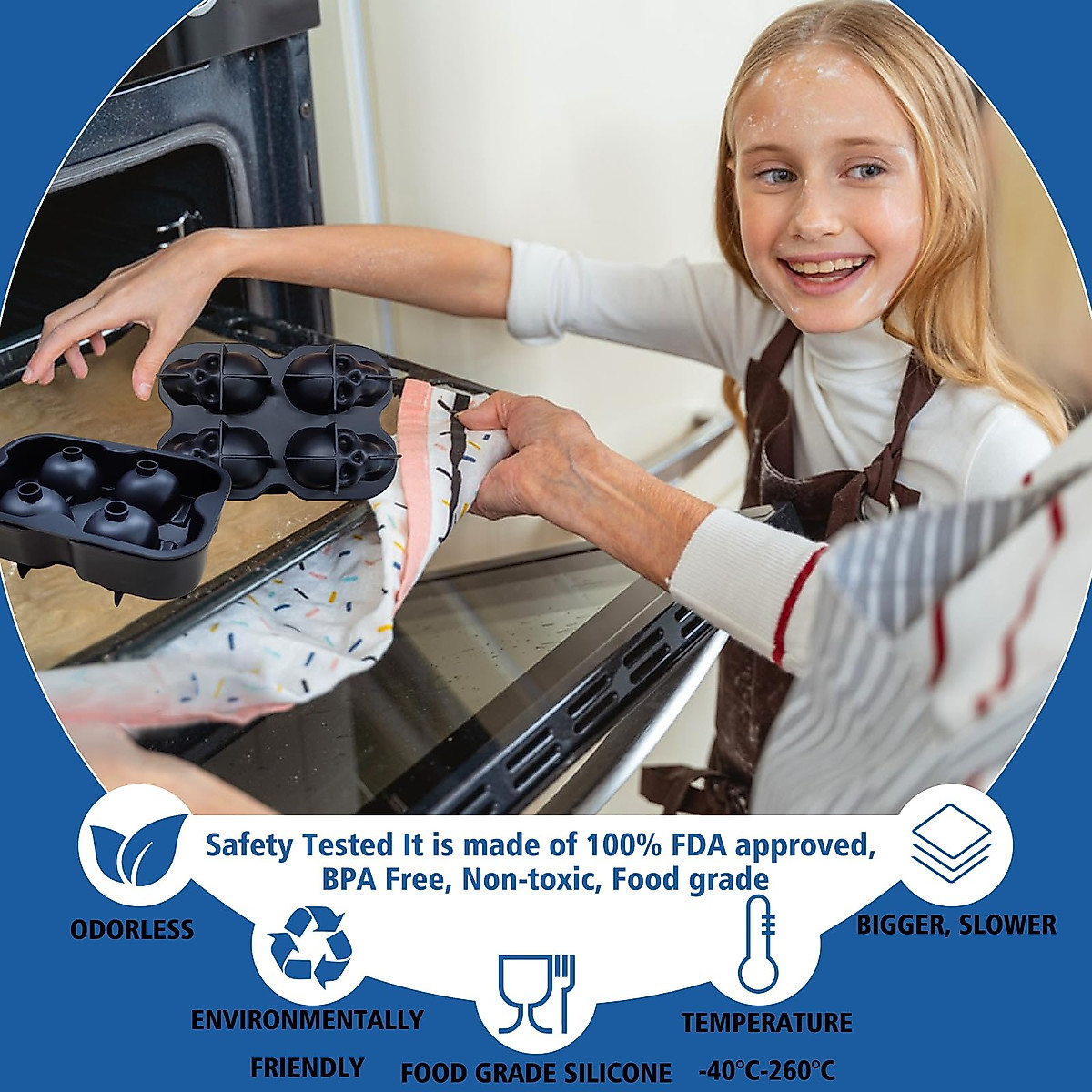 ice Cube Trays Silicone (Set of 4) Whiskey Ice Ball Mold, Large Ice Ball Maker Mold, grimace Ice Cube Mold, Halloween Ice Cube Mold, Tray for Cocktails & Bourbon Easy Release BPA Free (Black)