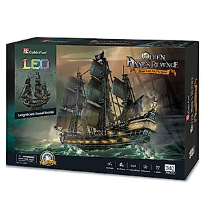 3D Puzzles for Adults - Led Pirate Ship Queen Anne's Revenge - Large 27'' Sailboat Puzzles - Desk Decor/House Warming/New Home/Christmas/Anniversary/Teacher Appreciation Gifts