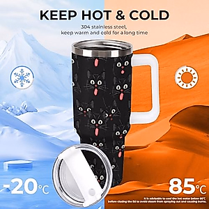 Black Cat 40OZ Tumbler Stainless Steel Travel Mug Water Bottle Car Cup Tea Cups with Lid White-style