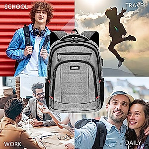 Backpack for Men Women, Travel School Backpacks for Teen Boys, Bookbag with USB Charging Port, Anti Theft College Students Backpack Fits 15.6 Inch Laptop, Casual Work Business Back Pack, Grey