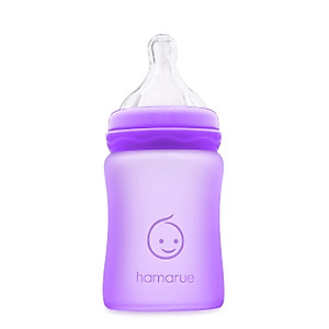 Hamarue 3-in-1 Glass Sippy Cups for Toddlers | Silicone Coated Glass Baby Bottles | Non-Toxic Transition Cup for Baby with Removeable Handles | Baby Straw Cup NB+,3M,6M,12M (Purple, 5 oz)