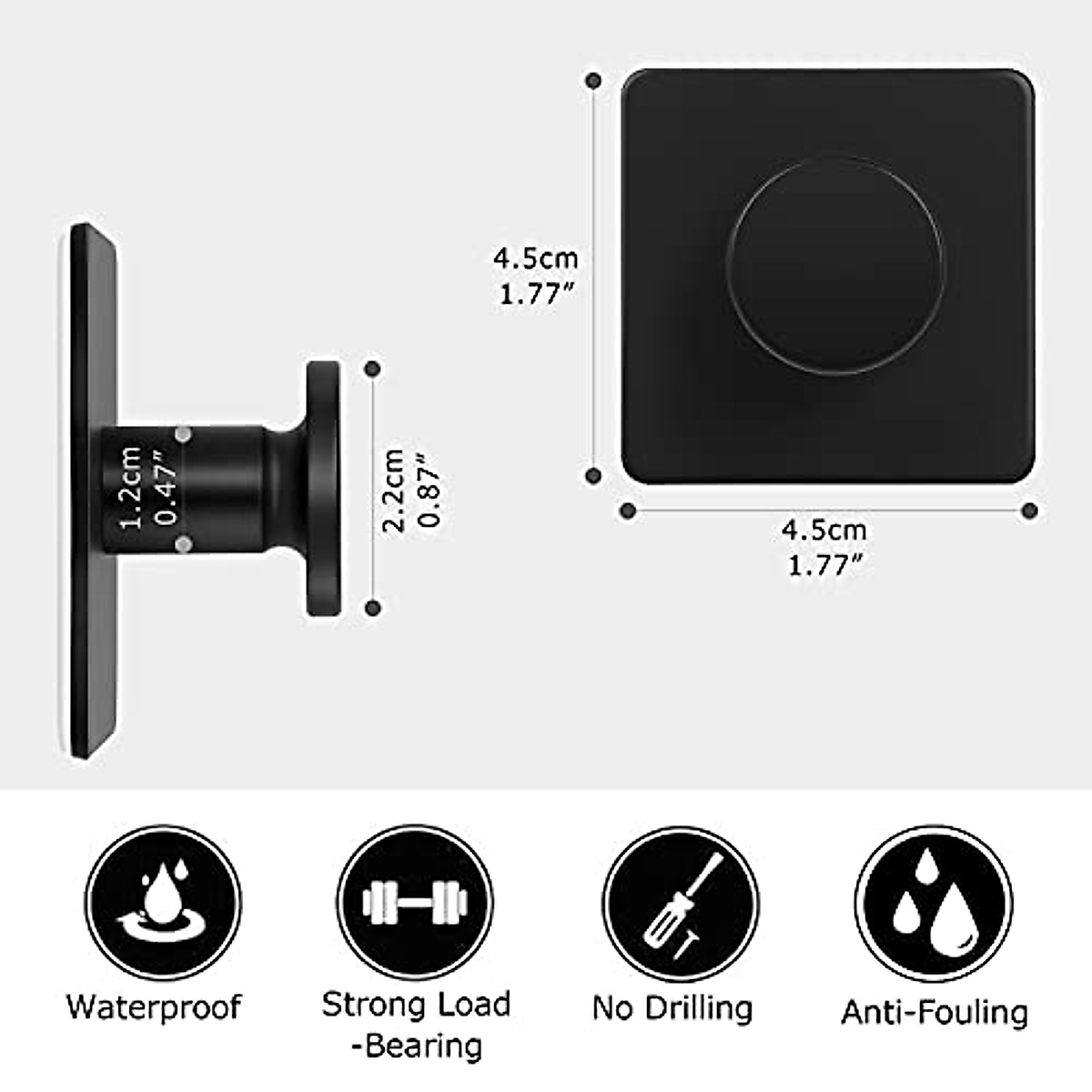 LJLink Self Adhesive Towel Hooks Matte Black Modern Coat Hook 2 Pack Stainless Steel Wall Hooks Round Utility Shower Towel Hanger for Kitchen Home Storage Bathroom