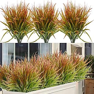 SzJias Fake Plants Outdoor Artificial Grass Plastic Plants UV Resistant Greenery (8 Pcs, Orange)