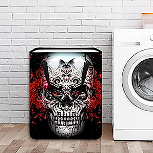 Novelty Skull Black Laundry Basket Collapsible Storage bin with Handles for Hamper,Kids Room,Toy Storage