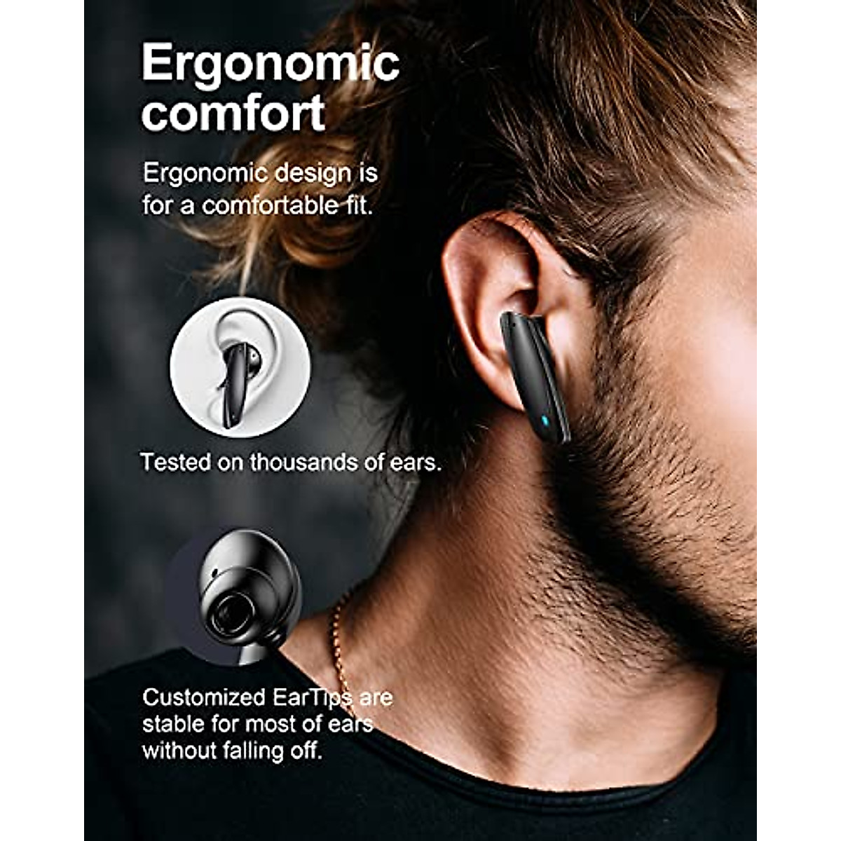 True Wireless Stereo Bluetooth Earbuds with Charging Case, Bluetooth 5.0 in-Ear Stereo Headphones, Built-in Mic, Premium Sound Earphones, Deep Bass, HiFi Audio, Sports Black