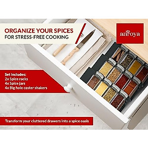 ANROYA - Spice Organizer Set - Spice Drawer Organizer with 4 Spice Racks - Modern Seasoning Organizer - Kitchen Spice Cabinet Drawer Storage