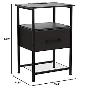 LAKEMID Nightstands Set of 2 with Charging Station and Drawer, End Table Bedside Table with 20 Colors LED Light Strip and 2 Layers Shelf for Bedroom Living Room Sofa Couch (Black)