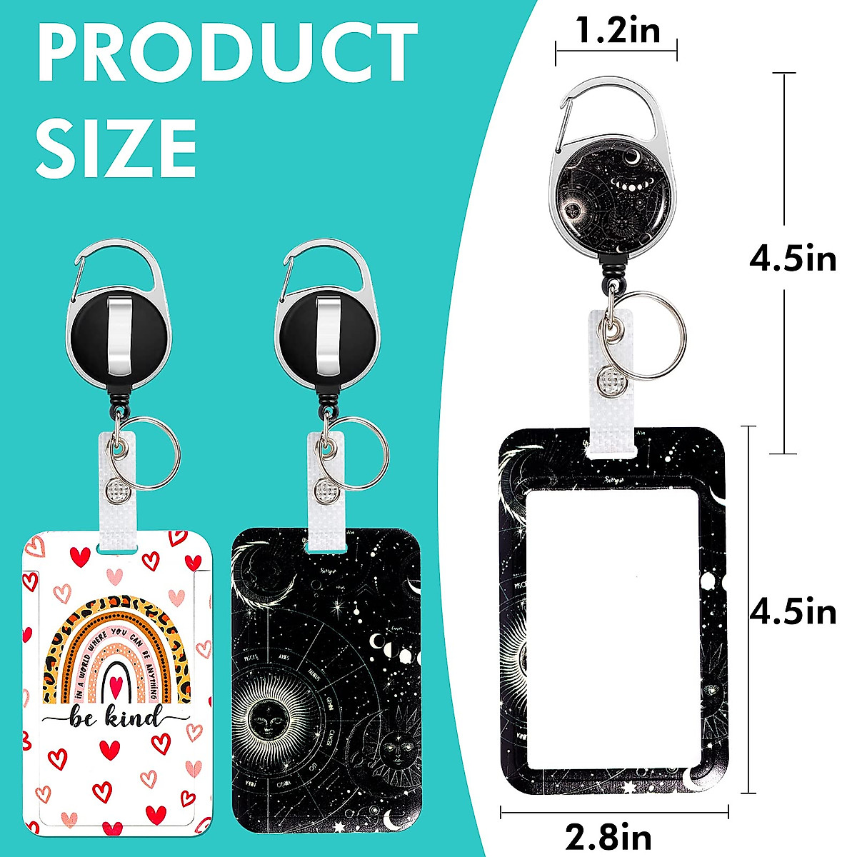 2 Pcs ID Badge Holder with Lanyard Retractable Heavy Duty Badge Reel Clip Cute Work Badge Holder for Women Nurse Teacher Detachable Key Lanyard Key Card Nametag Holder Rainbow and Moon Lanyard