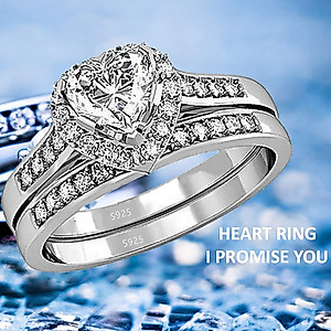MABELLA Sterling Silver Cubic Zirconia Promise Rings Women Wedding Band Heart Engagement Ring Bridal Set