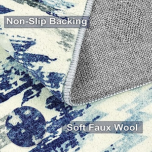 Lahome Washable Boho Bathroom Rug, Blue 2x3 Kitchen Rug with Rubber Backing Soft Entry Rugs, Southwestern Geometric Non Slip Bath Mat Floor Carpet for Laundry Bedroom