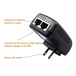 ANVISION 2-Pack 48V 0.5A PoE Power Adapter Supply Injector Ethernet with Wall Plug, IEEE 802.3af Compliant, 10/100Mbps, for IP Voip Phones Cameras AP and More