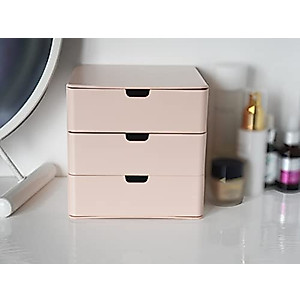 whillar Vanity Organizer, 3-Drawer Dresser Bathroom Countertop Organization Storage Holder, Small Cute Makeup Organizer Cabinet with Drawer for Women Girls (Pink)