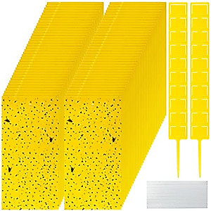 220 Pcs Double Sided Sticky Traps Gnat Killer for Flying Plant Insect Indoor Outdoor Such as Fungus Gnats, Whiteflies, Aphids, Include 200 Twist Ties and 20 Holders, 7.9 x 4 Inches (Yellow)