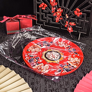 Cabilock Serving Platter Chinese Food Tray Red Wedding Serving Tray Fruit Plate Fruit Tray Snack Storage Holder for Home Kitchen and Wedding Snack Tray Round 13X2. 9inch Chinese Candy Boxes