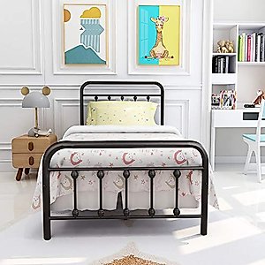 Diolong Twin Bed Frame with Headboard and Footboard Metal Bed Frame Vintage Sturdy Mattress Foundation No Box Spring Needed (Twin, Black)