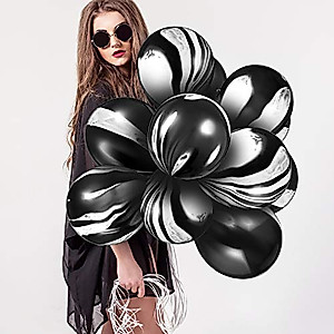 50 Pieces Black Agate Marble Swirl Balloons 12 Inches Black Decorative Balloons Tie Dye Balloons for Wedding Birthday Graduation Party Office Home Decoration Supplies