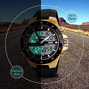 Carrie Hughes Men's Digital Watch 50M Waterproof Large Dual Dial Multifunction Analog Military Outdoor Sports Electronic Watch Calendar Day Date CH031