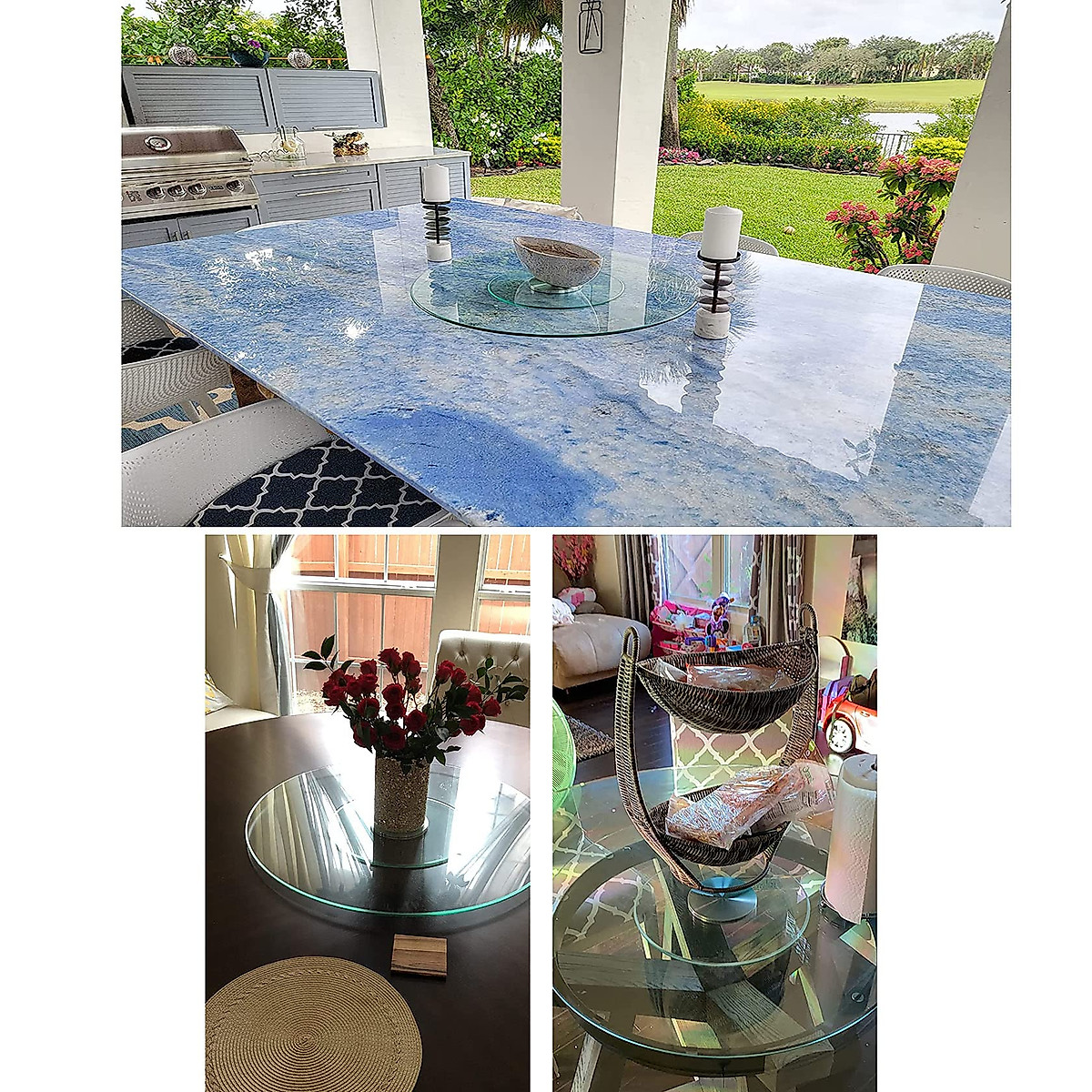 MOBYAT Glass Turntable for Table,Turntable Round Serving Plate,Extra-Large Lazy Susan with Aluminum Base Silent Bearing Rotating Tray for Kitchen Dining Table Transparent 80 cm (30 inch) Not Easy T