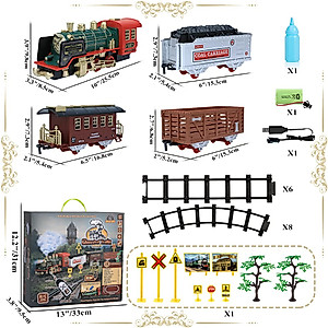 Remote Control Train Set - Electric R/C Train Toy for Kids w/Smokes,Lights & Sound,Railway Kits w/Steam Locomotive Engine,Cargo Cars & Tracks, Christmas Toys for 3 + Year Old Kids