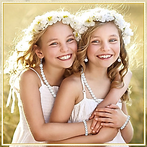 Kigeli 18 Pcs Kids Pearl Set Pearl Jewelry Set for Girls Women Faux Pearl Necklace and Stud Earrings Fake Pearl Bracelet Set for Christmas Wedding Princess Party Birthday Costume Cosplay Accessories