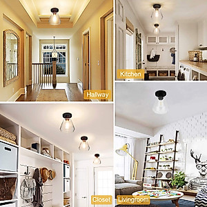 2-Pack Modern Industrial Semi Flush Mount Ceiling Light with Clear Glass Shade, Black Farmhouse Ceiling Light Fixtures for Hallway Bedroom Porch Kitchen Corridor, E26 Socket, Bulbs Not Included