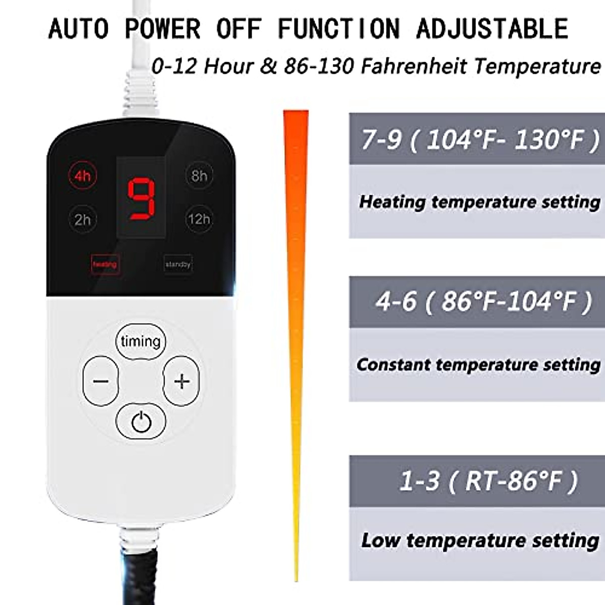 Dokinfish Pet Heating Pad, Electric Dog and Cat Thermal Mat,Adjustable Temperature Warming Heated Cat Bed,with Automatic Shut-Off Timer,Easy to Clean Waterproof Anti-Chewing Cord (19" Grey Cover)