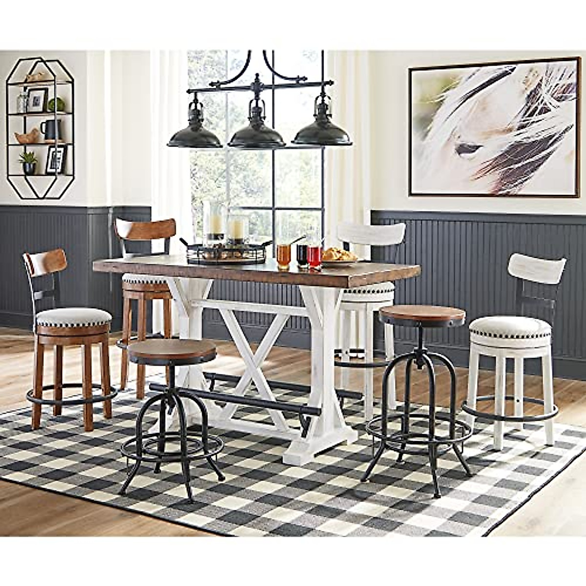 Signature Design by Ashley Valebeck Rustic Farmhouse 36" Counter Height Dining Table, Brown & White