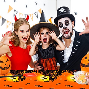 CAKKA Halloween Tablecloth, 2 Pack 54x108” Disposable Table Cover, Rectangle Plastic Table Cloths for for Halloween Party Decoration Supplies, Pumpkin Hunted House