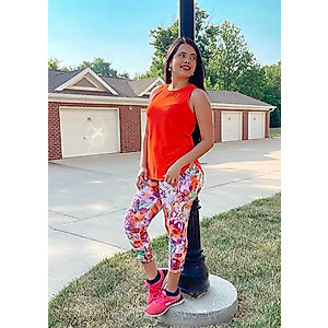 RBX Capri Legging for Women Running Capri with Pockets Printed Cropped Workout Legging High Waist Floral Yoga Tights Squat Proof Floral Legging Ultra Hold Buttery Soft Capris Tropical Dream M