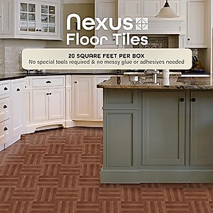 Nexus 12-Inch Vinyl Floor Tiles, 20 Tiles, Wood Oak Plank, Self Adhesive, Peel & Stick - For Kitchen, Bathroom, Bedroom Floors by Achim Home Decor